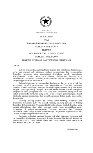 UU 19 tahun 2016 tentang informasi dan transaksi elektronik ITE | PDF