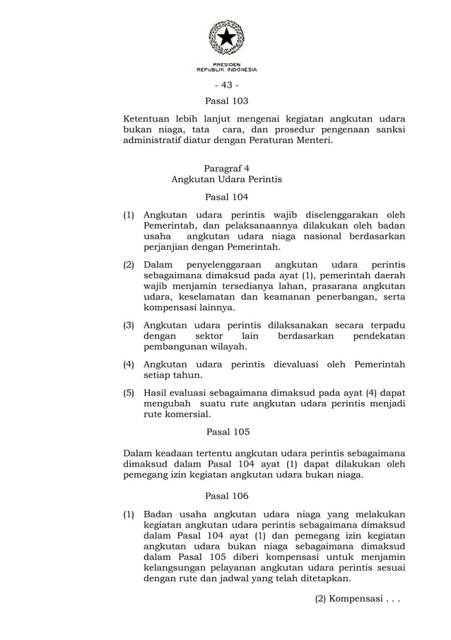 UU No. 1 Tahun 2009 tentang Penerbangan | PDF
