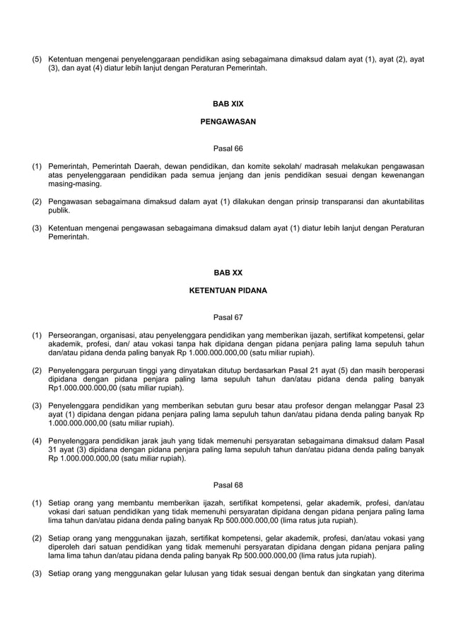 Uu 2003 nomor 20 sistem pendidikan nasional | PDF