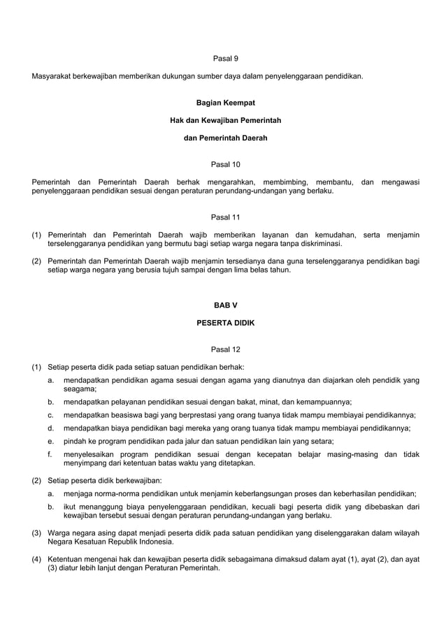 Uu 2003 nomor 20 sistem pendidikan nasional | PDF