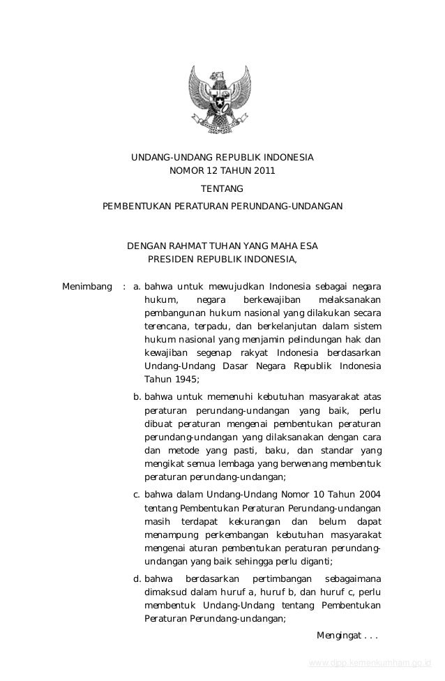 Uu No 12 Tahun 2011 Tentang Pembentukan Peraturan Perundang Undangan