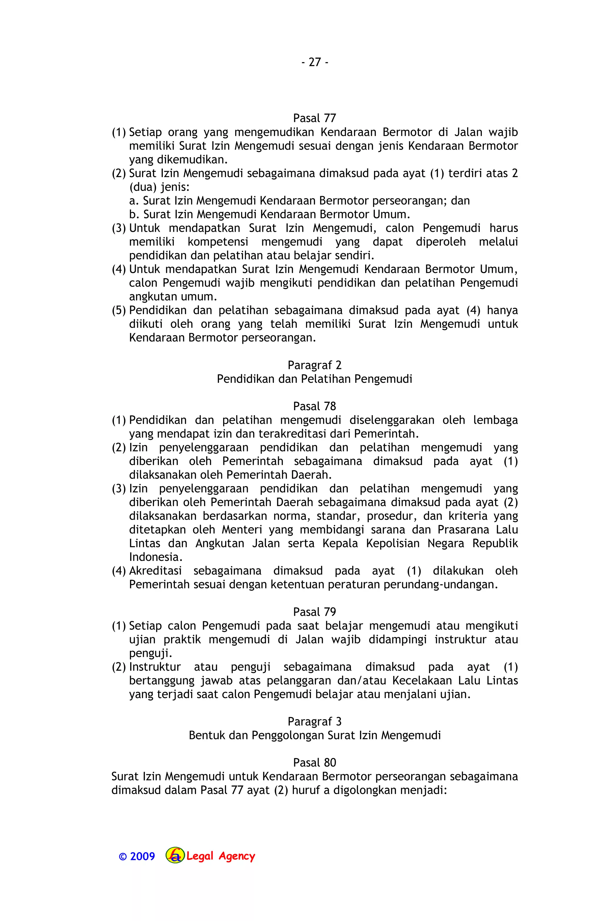 UU No 22 tahun 2009 tentang Lalu Lintas dan Angkutan Jalan | PDF