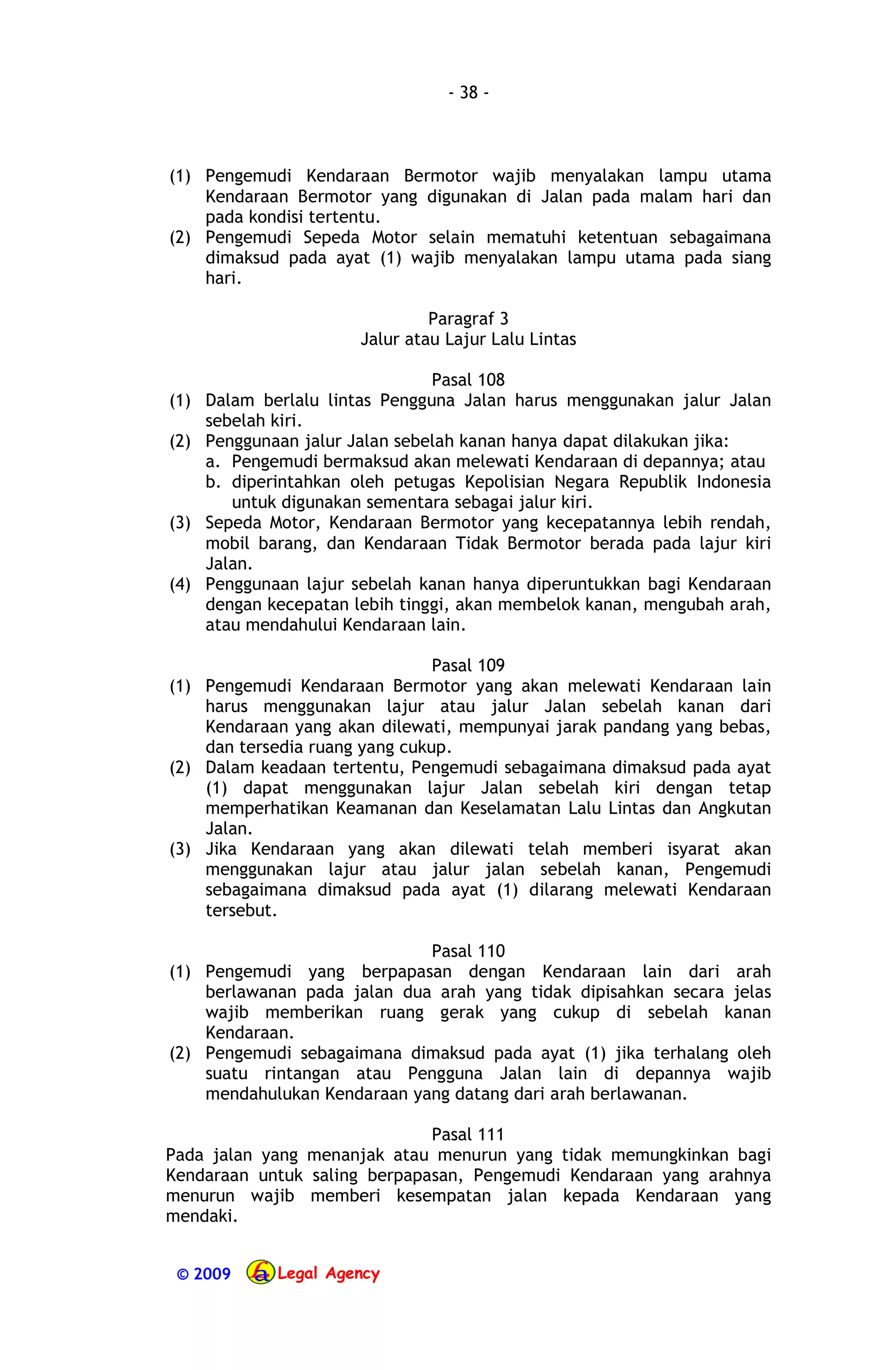 UU No 22 tahun 2009 tentang Lalu Lintas dan Angkutan Jalan | PDF