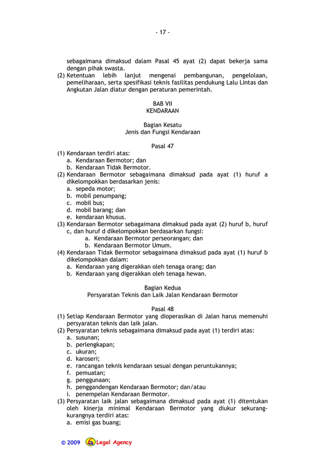 UU No 22 tahun 2009 tentang Lalu Lintas dan Angkutan Jalan | PDF