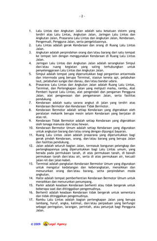 UU No 22 tahun 2009 tentang Lalu Lintas dan Angkutan Jalan | PDF