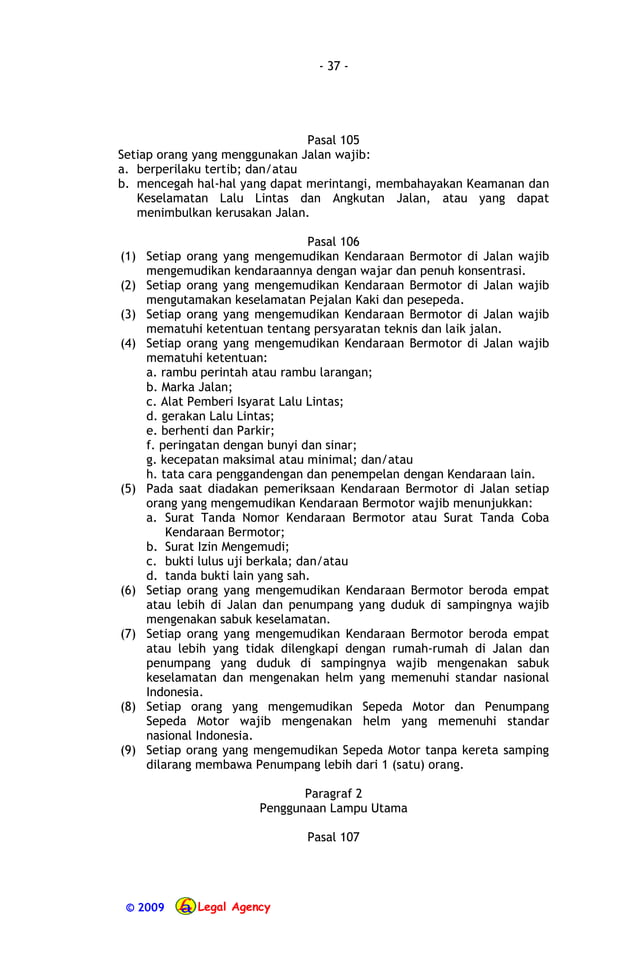 UU No 22 tahun 2009 tentang Lalu Lintas dan Angkutan Jalan | PDF