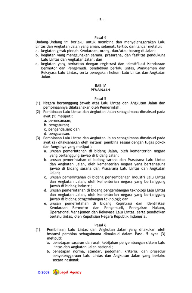 UU No 22 tahun 2009 tentang Lalu Lintas dan Angkutan Jalan | PDF