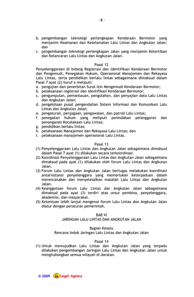 UU No 22 tahun 2009 tentang Lalu Lintas dan Angkutan Jalan | PDF