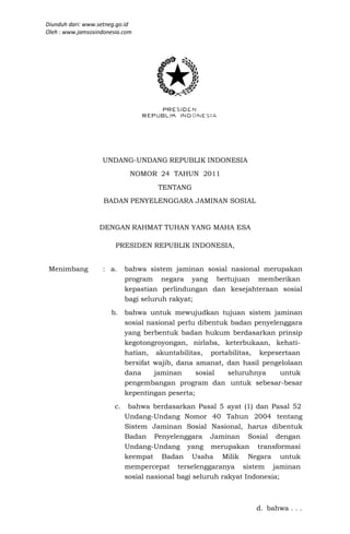 UU 24 tahun 2011 tentang BPJS | PDF
