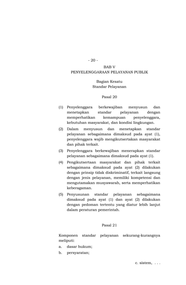 Undang-undang No. 25 Tahun 2009 tentang Pelayanan Publik | PDF