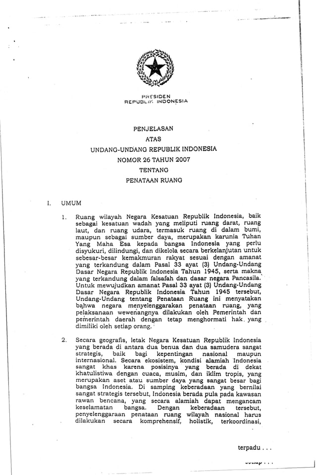 Uu 26 tahun 2007 penataan ruang | PDF