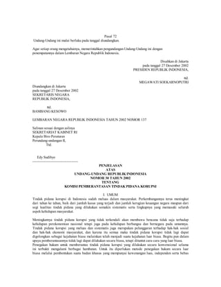 UU No.30 th 2002 ttg KPK | PDF