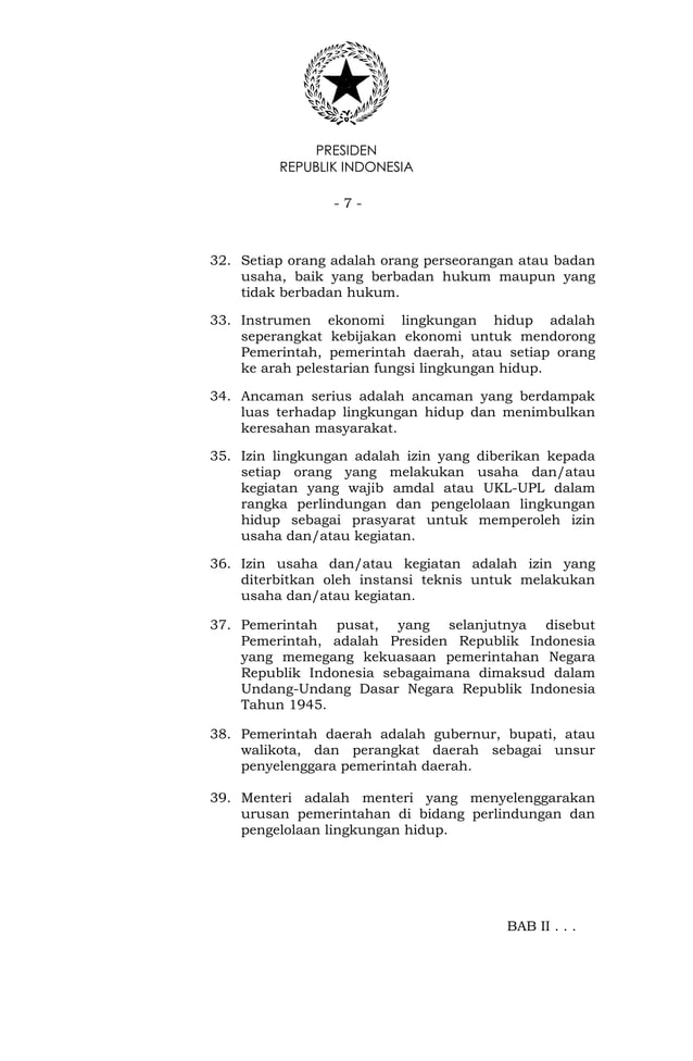 Uu 32 tahun 2009 tentang perlindungan dan pengelolaan lingkungan hidup | PDF