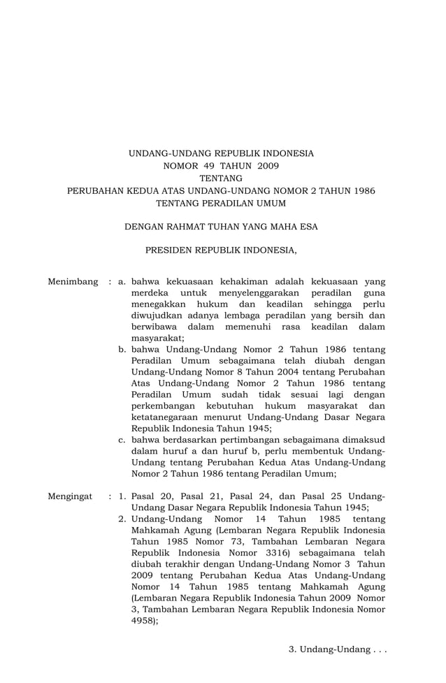 UU No 49 Tahun 2009 (Perubahan Kedua Atas Undang Undang Nomor 2 Tahun ...