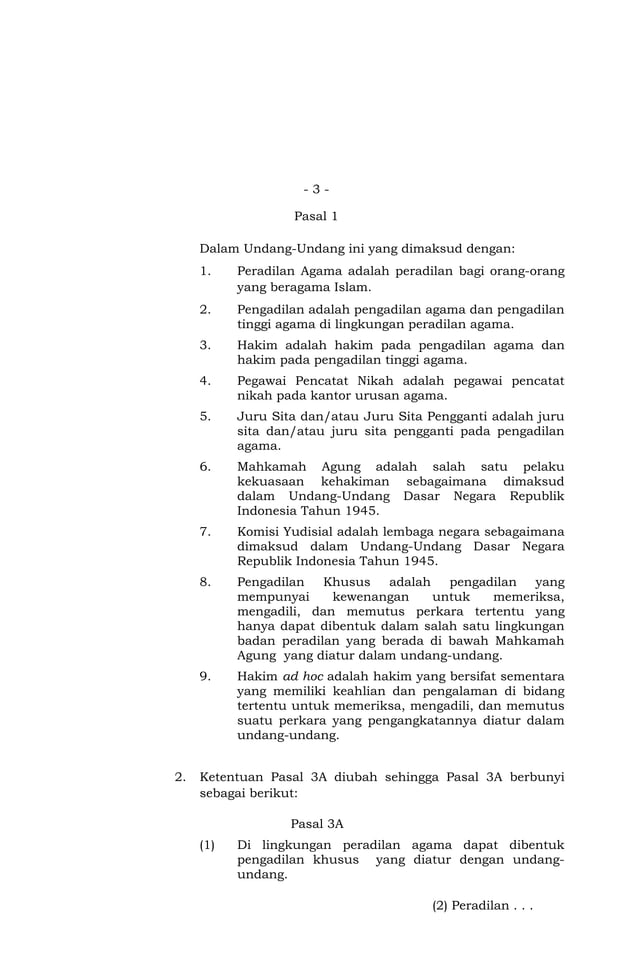 UU No 50 Tahun 2009 (Perubahan Kedua Atas Undang Undang Nomor 7 Tahun 1989 Tentang Peradilan ...