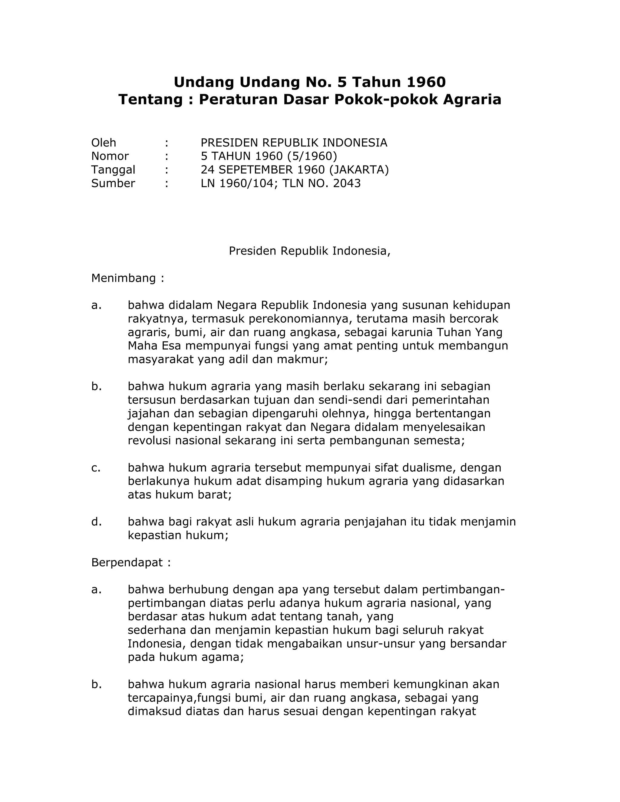 Uu 5 tahun 1960 uupa | PDF