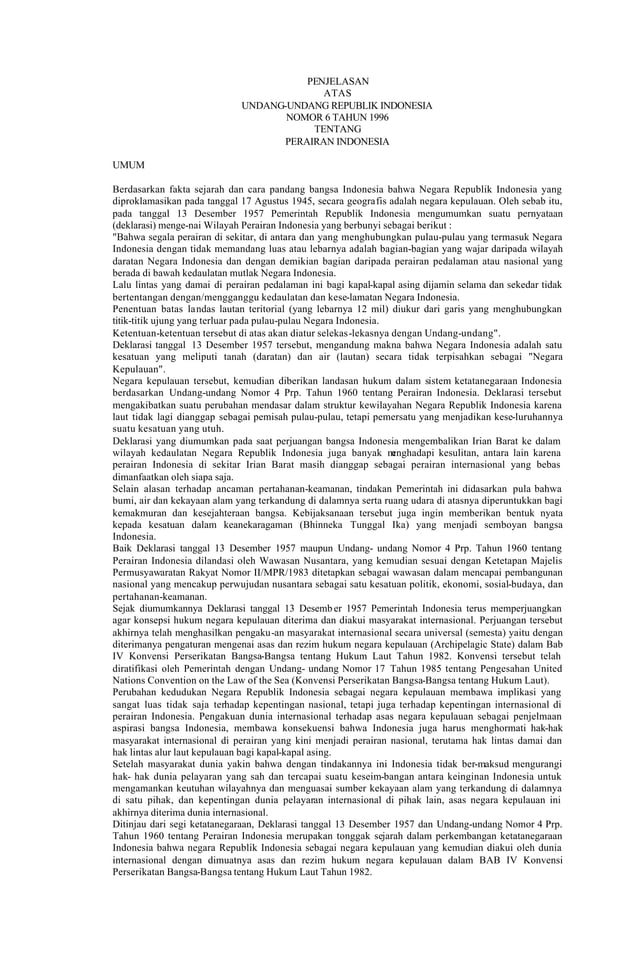 Uu 6 tahun 1996 tentang perairan indonesia | PDF