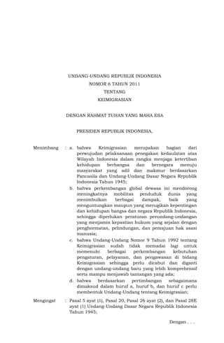 Uu 6 tahun 2011 tentang keimigrasian | PDF