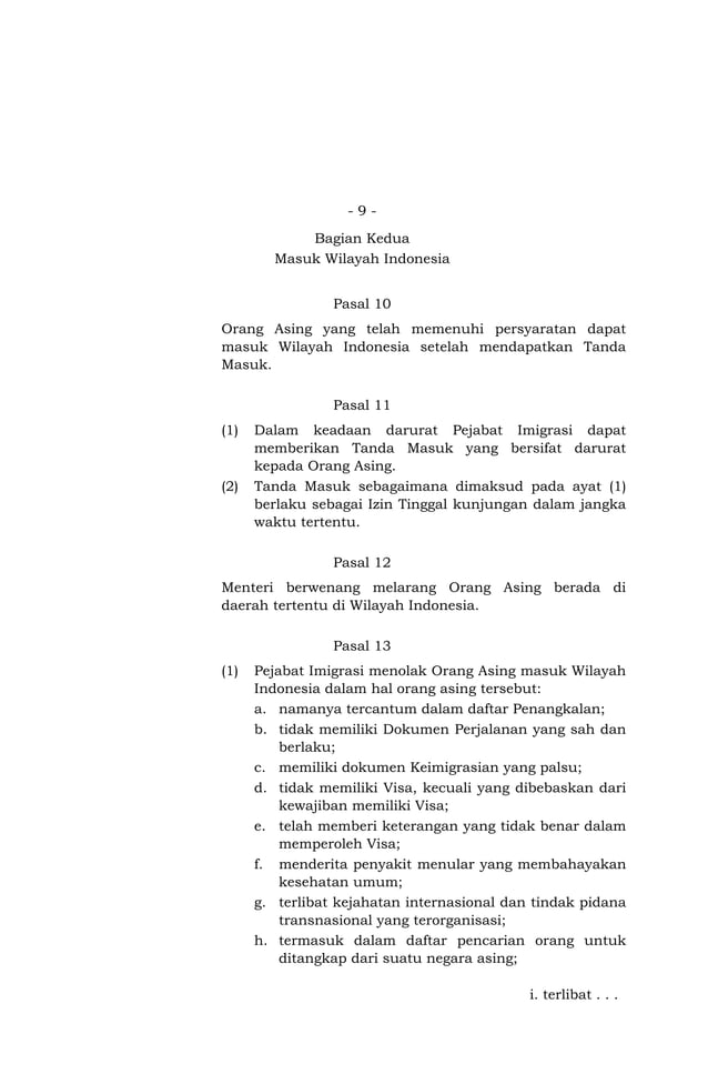 Uu 6 tahun 2011 tentang keimigrasian | PDF