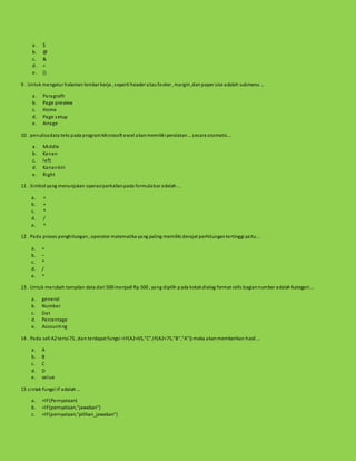 SOAL UKK EXCEL SM 2 KELAS XI | DOCX