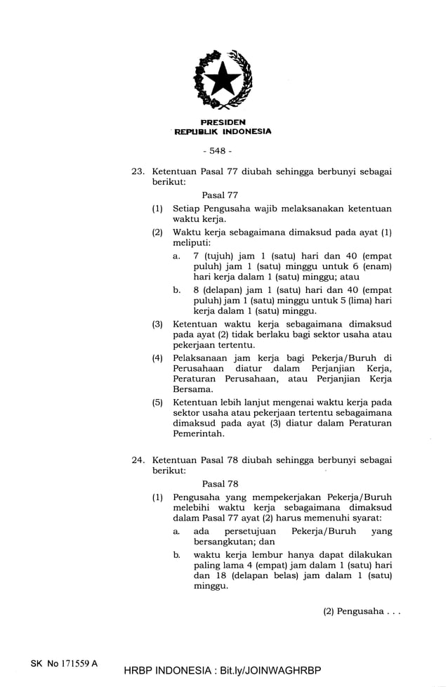 UU No. 6 Tahun 2023 Tentang Penetapan Perpu No. 2 Tahun 2022 Tentang Cipta Kerja Menjadi Undang ...