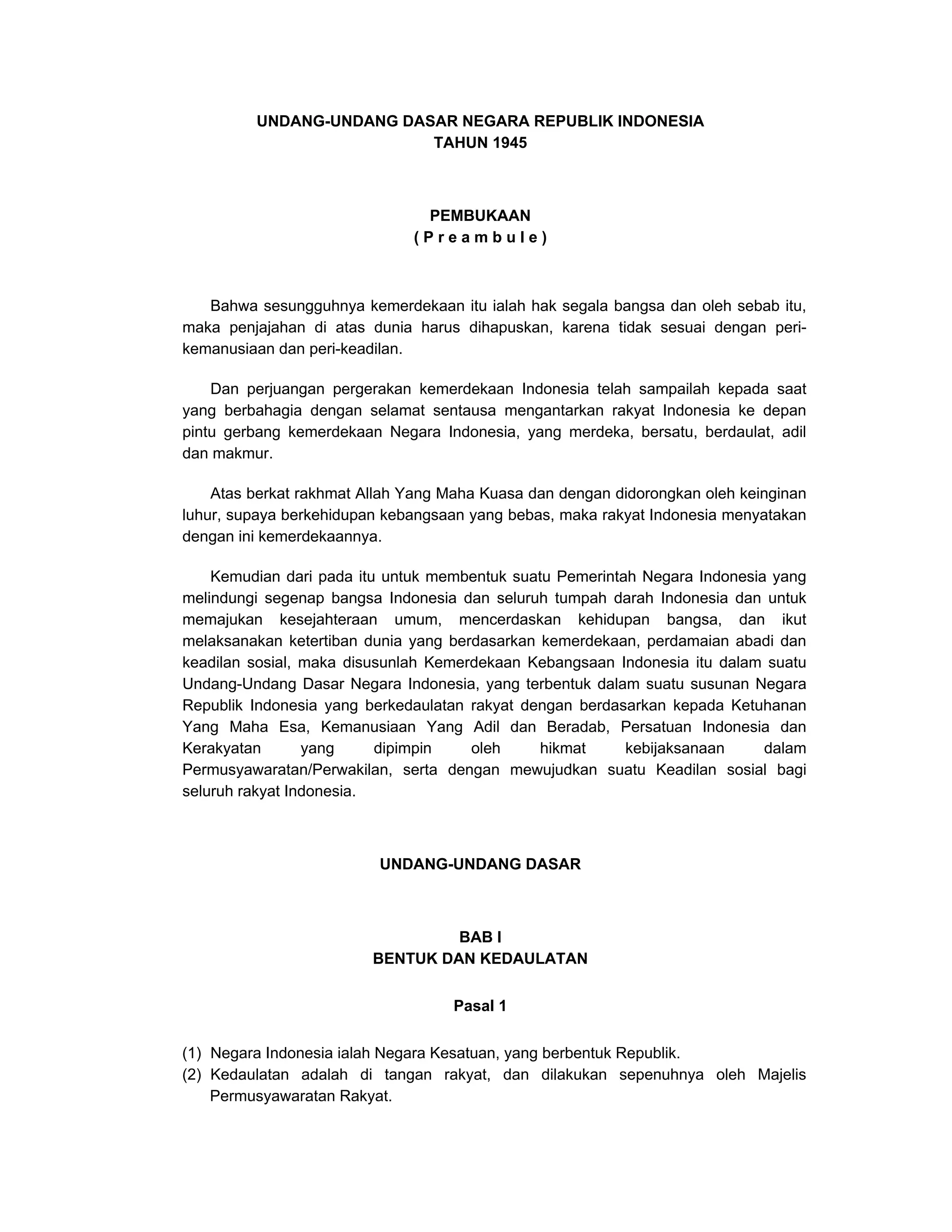 Uud 1945 sebelum amandemen | PDF
