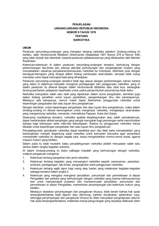 UU No. 8 Tahun 1976 Tentang Pengesahan Konvensi Tunggal Narkotika | PDF