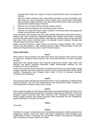 UU No. 8 Tahun 1976 Tentang Pengesahan Konvensi Tunggal Narkotika | PDF