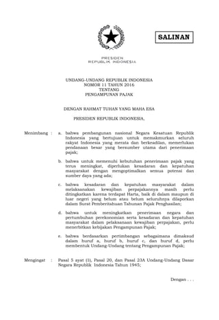 UU no.11 th_2016 Pengampunan Pajak | PDF