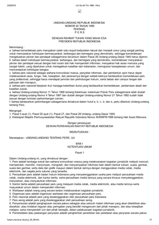 Undang-undang Nomor 40 Tahun 1999 tentang Pers | PDF