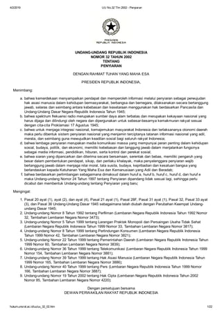 Uu no.32 thn 2002 penyiaran | PDF