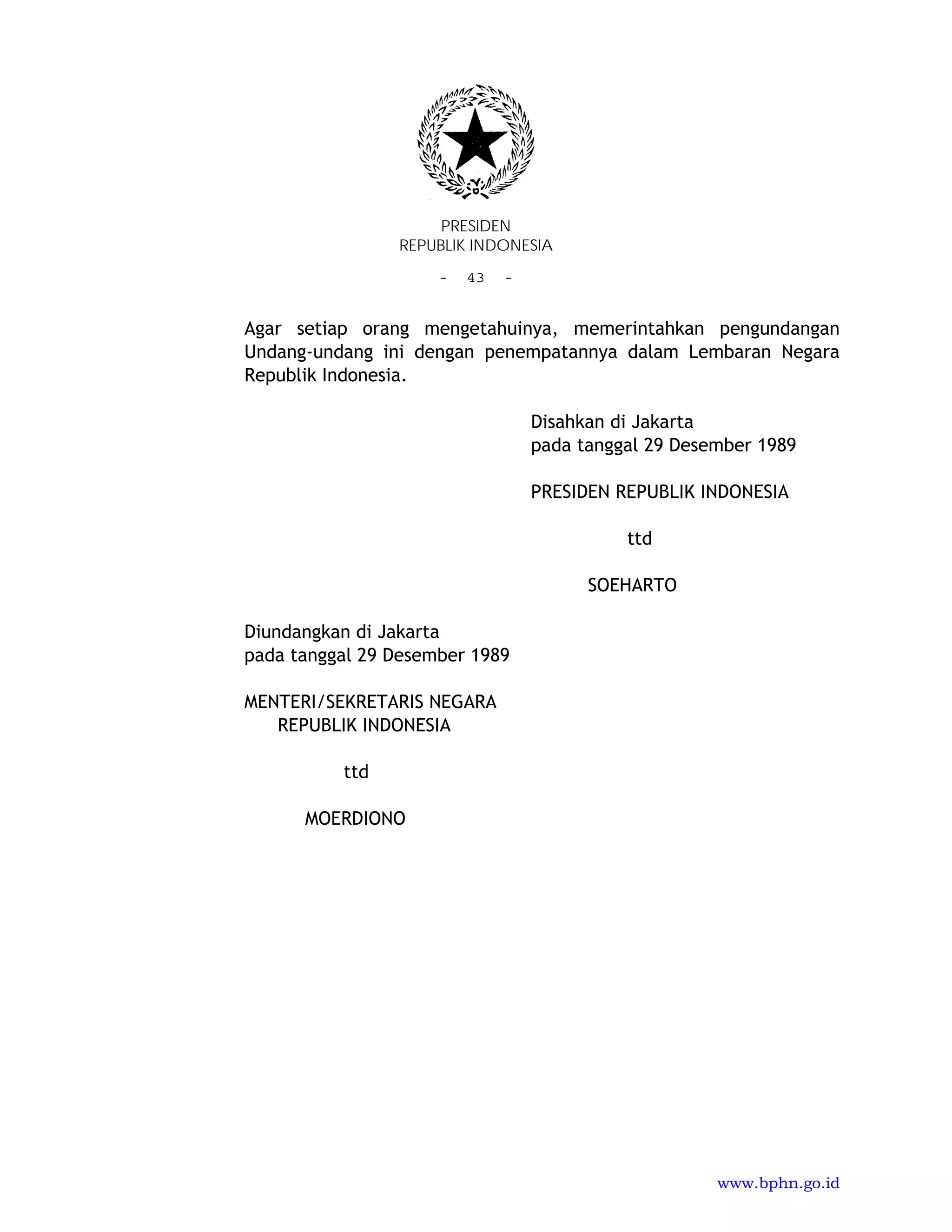 Uu no. 7 tahun 1989 tentang peradilan agama | PDF