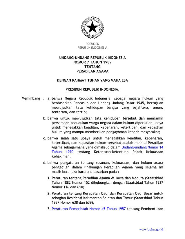 Uu no. 7 tahun 1989 tentang peradilan agama | PDF