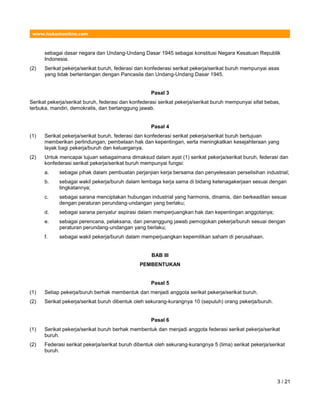 UU No. 21 Tahun 2000 Tentang Serikat Pekerja / Serikat Buruh | PDF