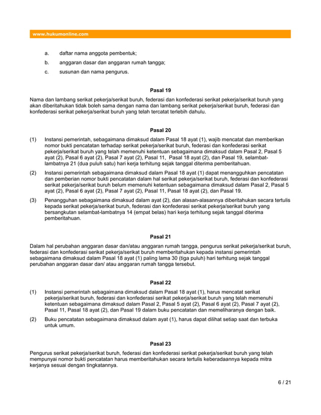 UU No. 21 Tahun 2000 Tentang Serikat Pekerja / Serikat Buruh | PDF