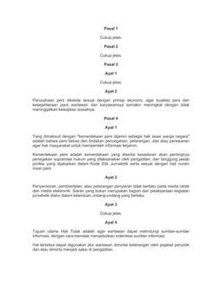 Uu no. 40 tahun 1999 tentang pers | PDF
