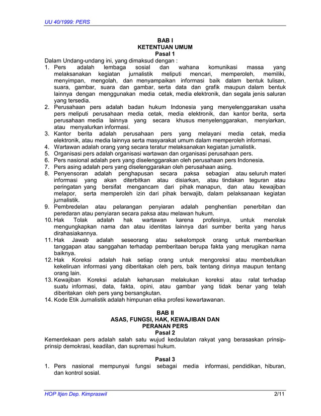 Uu no. 40_tahun_1999_tentang_pers_ | PDF
