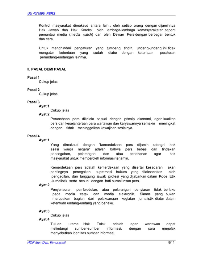 Uu no. 40_tahun_1999_tentang_pers_ | PDF