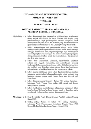 Uu no 10 th 1997 ttg nuklir (bhs indonesia) | PDF