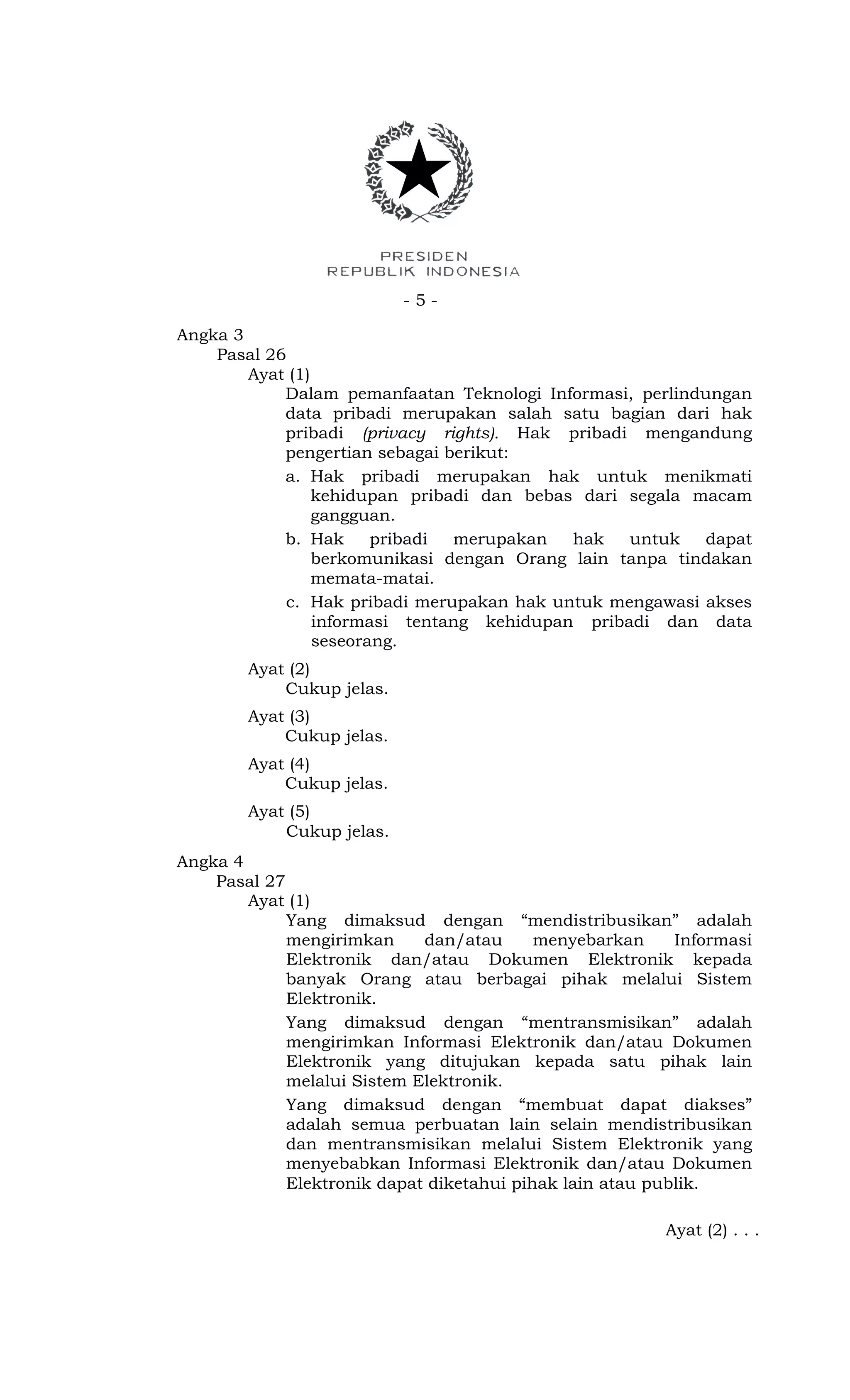 UNDANG-UNDANG REPUBLIK INDONESIA NOMOR 19 TAHUN 2016 TENTANG PERUBAHAN ATAS UNDANG-UNDANG NOMOR ...