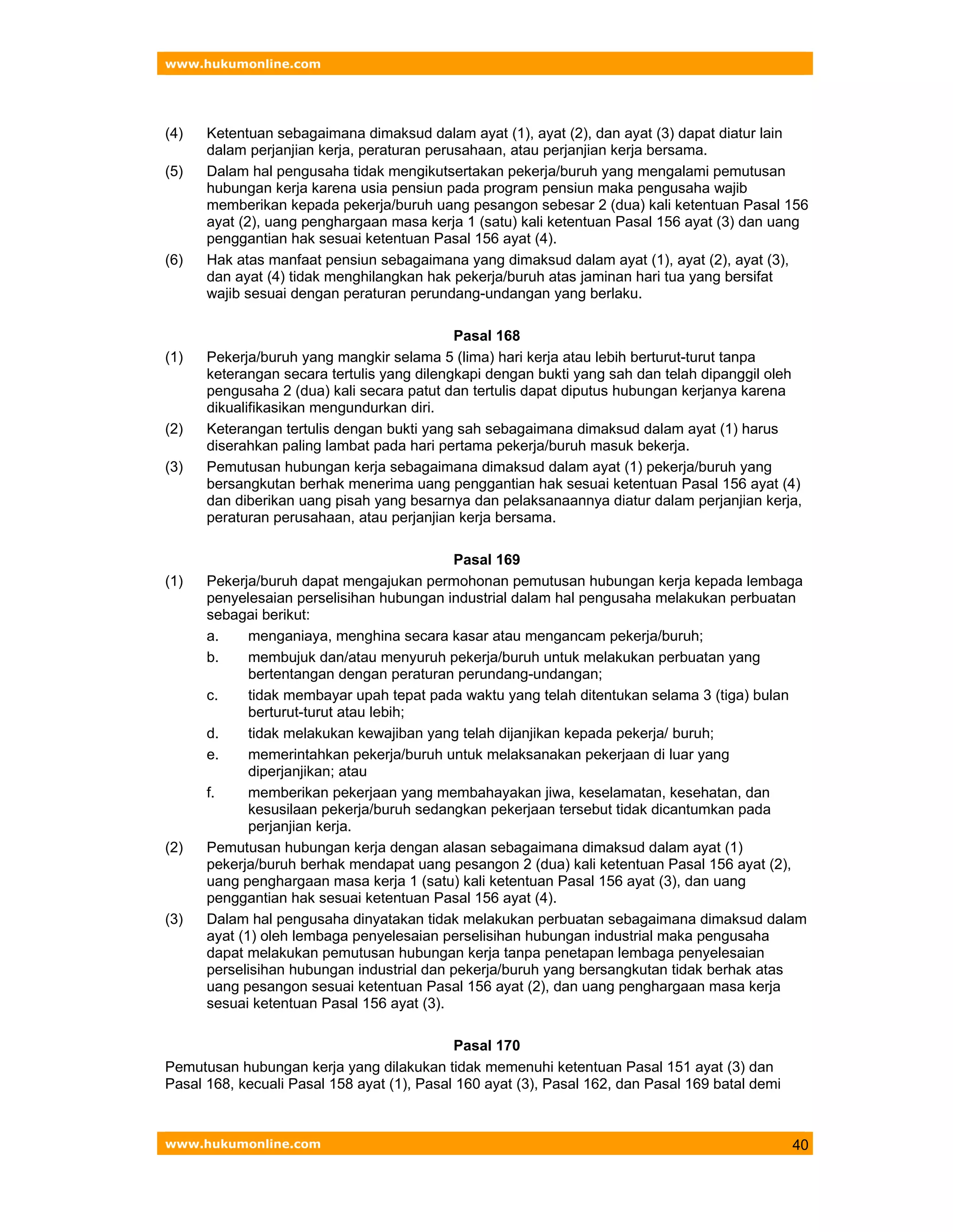 Uu no 13 tahun 2003 ketenagakerjaan | PDF