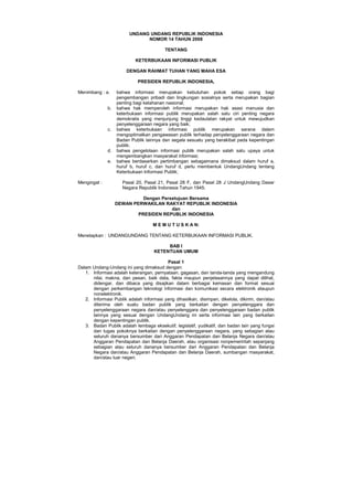 UU no 14 tahun 2008 tentang Keterbukaan Informasi Publik | PDF