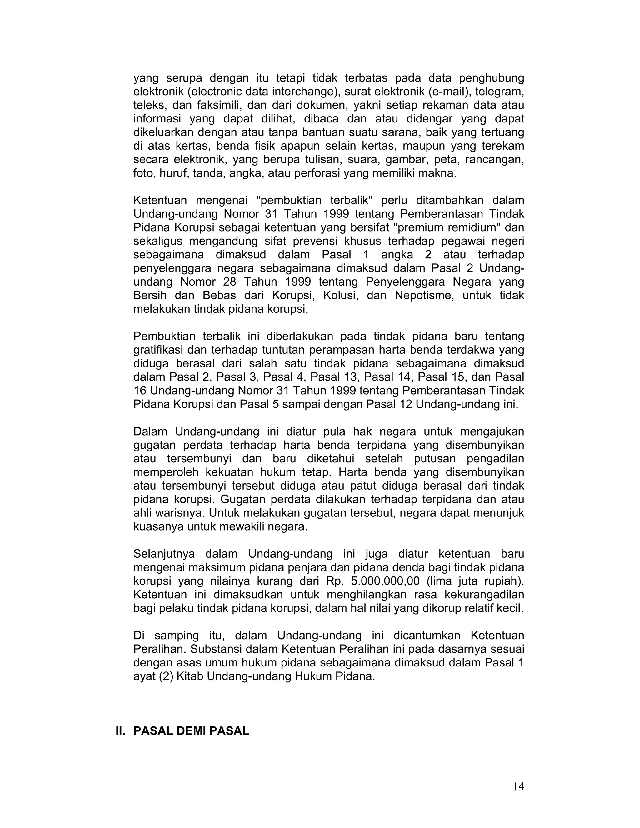 UU No 20 tahun 2001 ttg Pemberantasan Tipikor | PDF