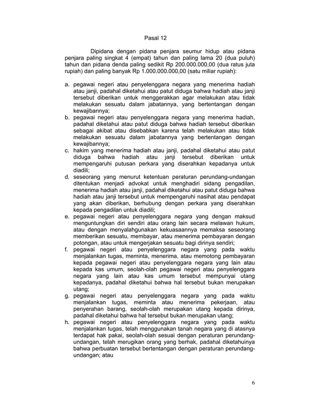 UU No 20 tahun 2001 ttg Pemberantasan Tipikor | PDF