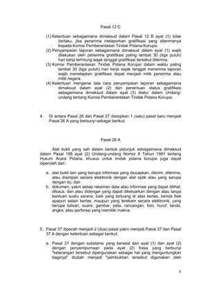 UU No 20 tahun 2001 ttg Pemberantasan Tipikor | PDF