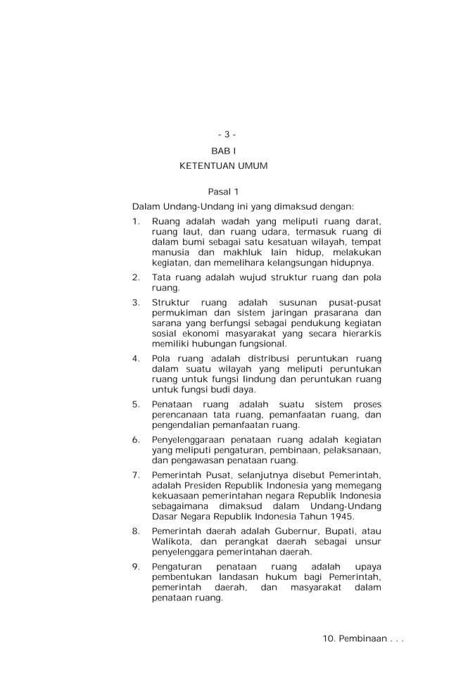 Undang-undang No. 26 Tahun 2007 tentang Penataan Ruang. | PDF