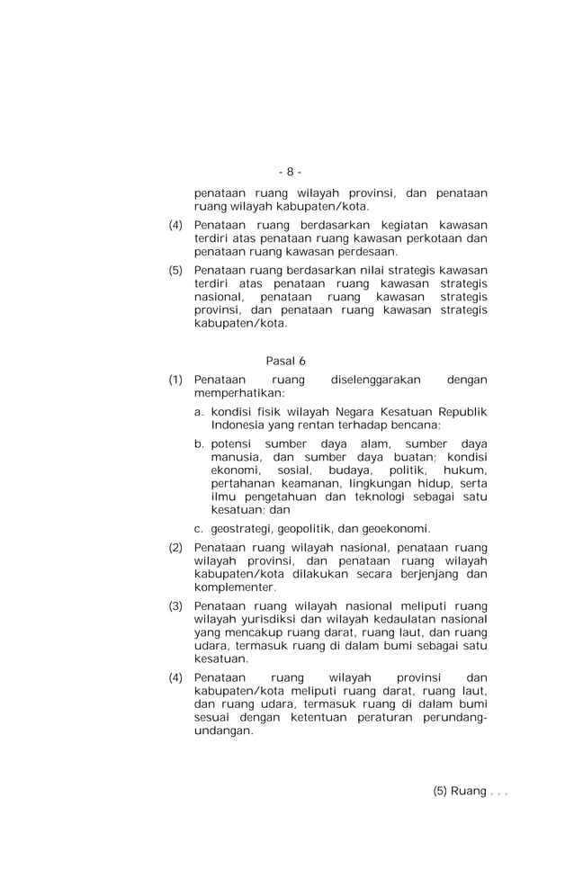 Undang-undang No. 26 Tahun 2007 tentang Penataan Ruang. | PDF
