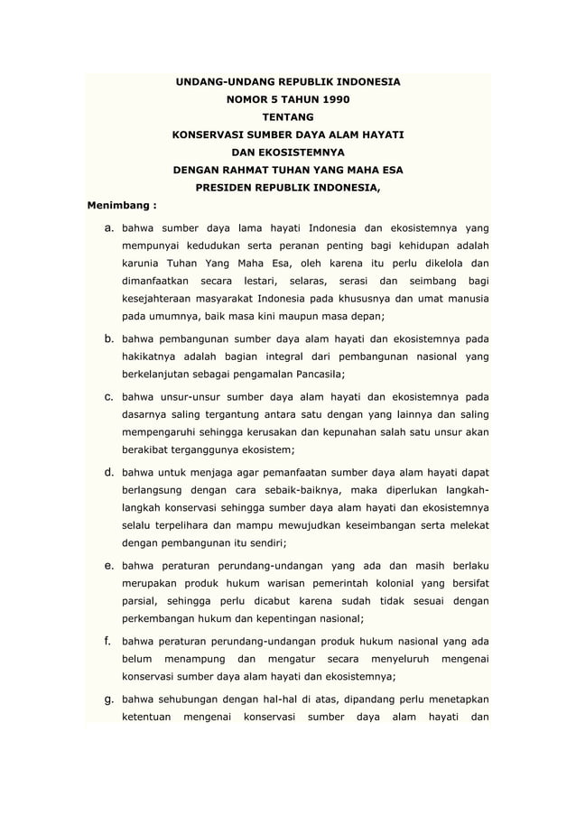 UU No 5 Tahun 1990 tentang Konservasi SDA Hayati dan Ekosistemnya | PDF