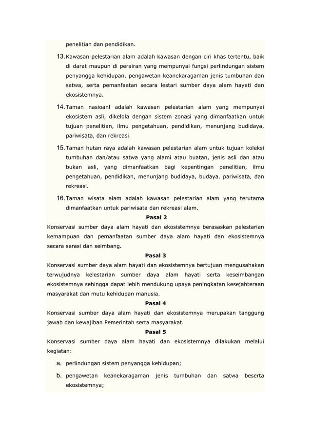 UU No 5 Tahun 1990 tentang Konservasi SDA Hayati dan Ekosistemnya | PDF