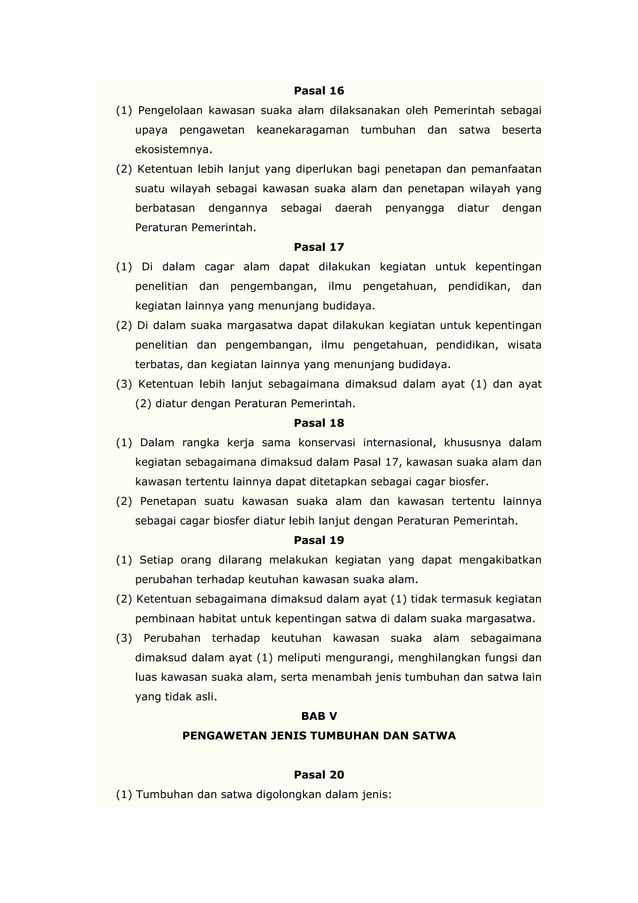 UU No 5 Tahun 1990 tentang Konservasi SDA Hayati dan Ekosistemnya | PDF